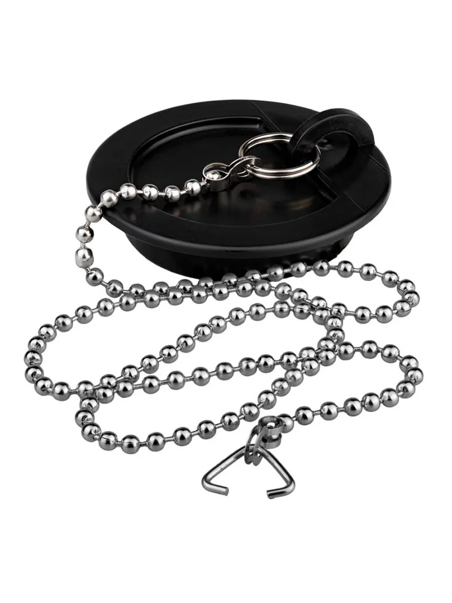 Пробка для ванны черная с цепочкой 45 см