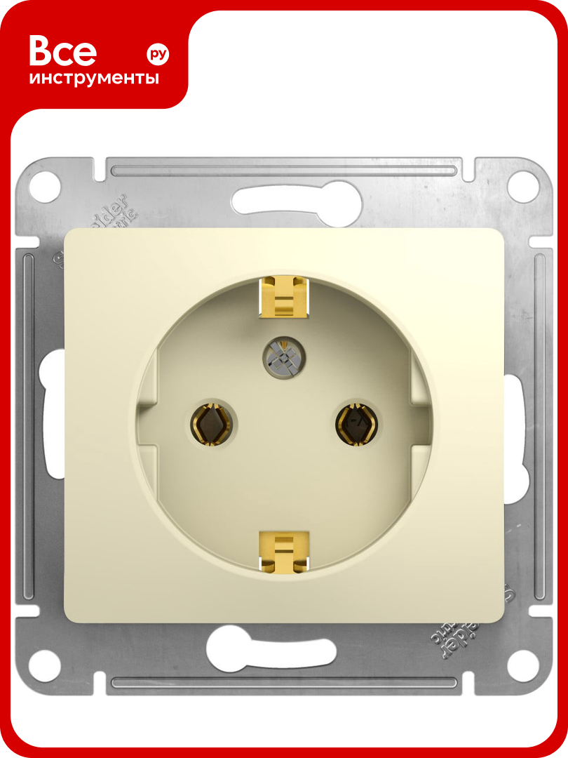 Механизм розетки Systeme Electric 1-м СП Glossa 16А с заземлением, бежевый GSL000243