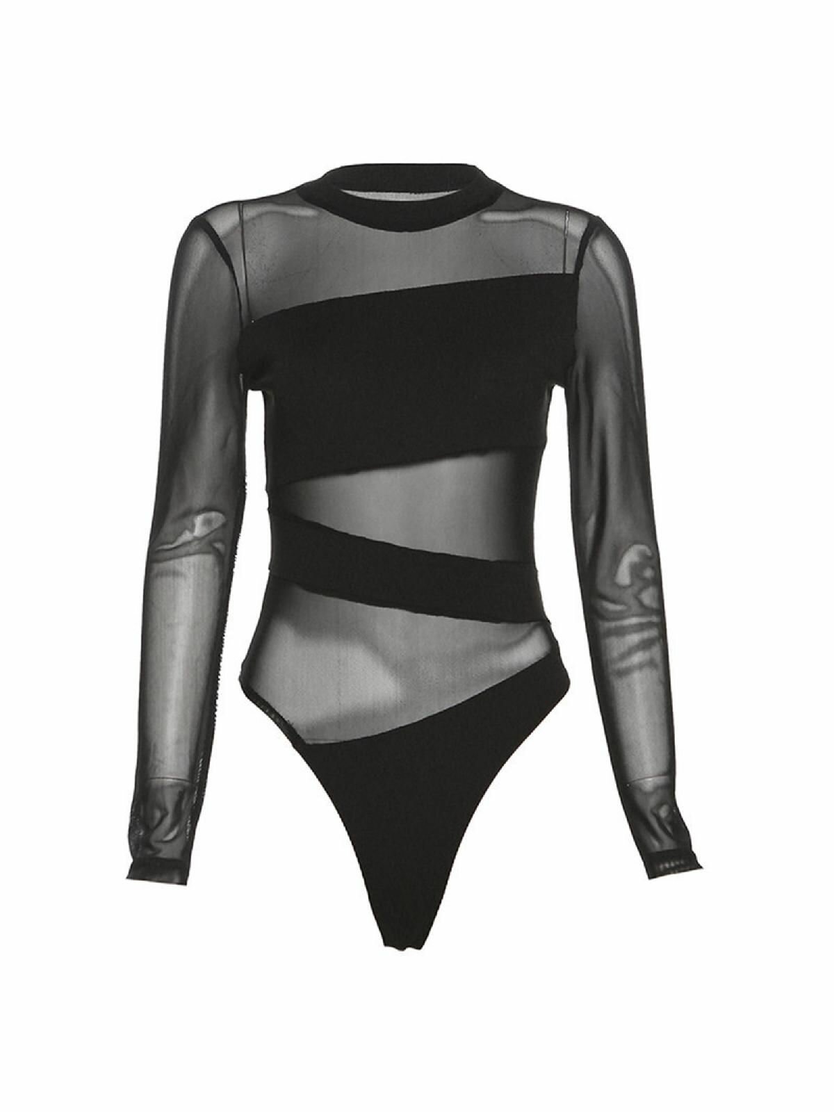 Женский прозрачный боди с длинным рукавом