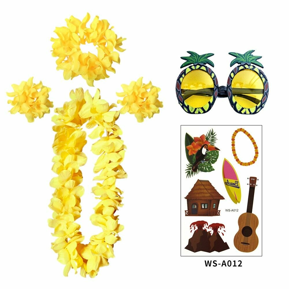 Гавайский набор пышное ожерелье + очки + переводные наклейки