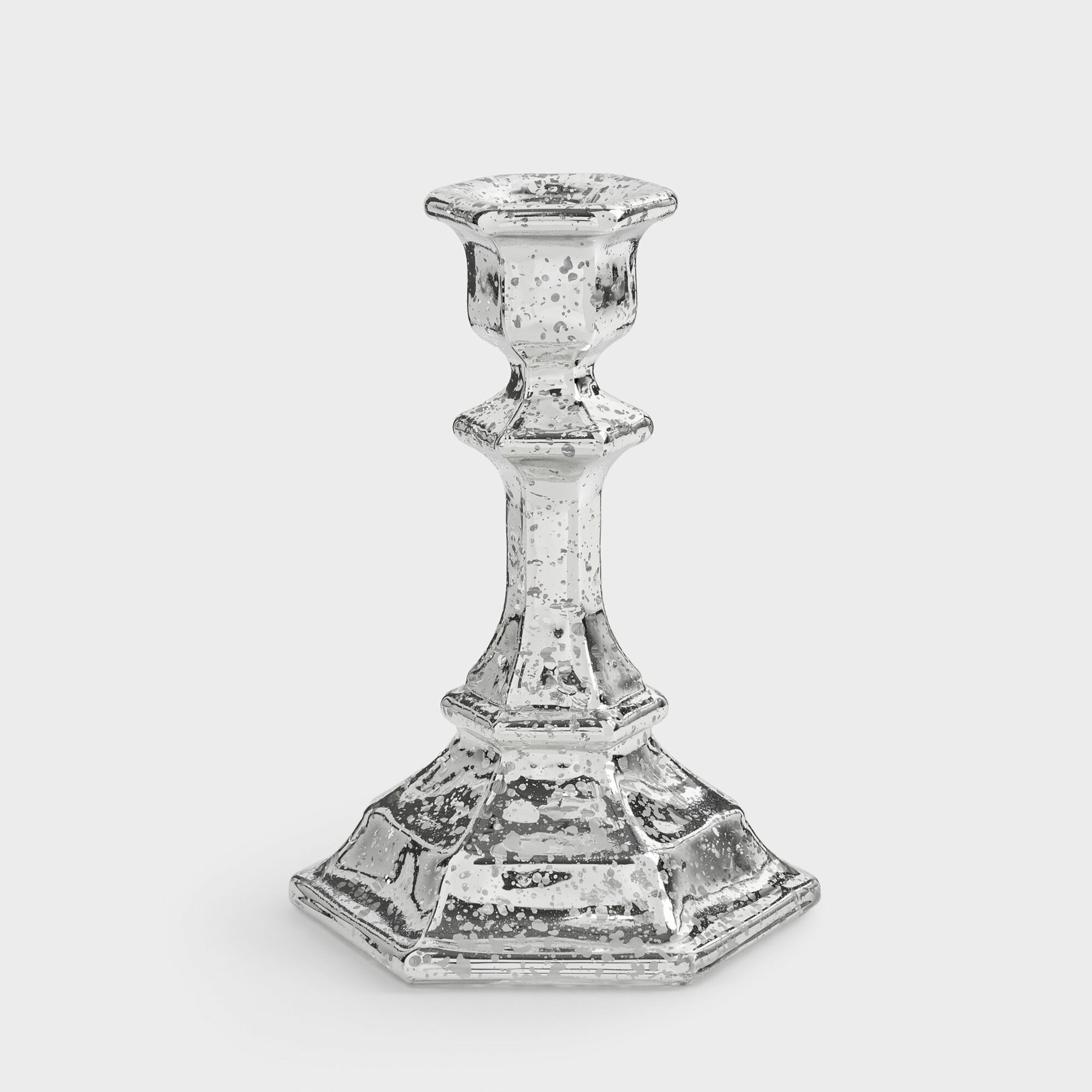 Подсвечник, 14 см, для тонкой свечи, на ножке, стекло, серебристый, Patina, Kuchenland