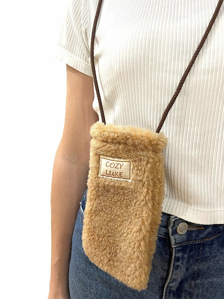 Чехол для телефона меховой, сумка-чехол для смартфона цвет бежевый