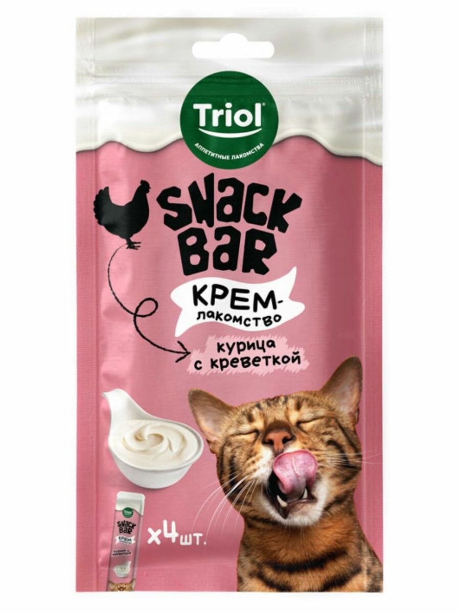 Корм для кошек влажный крем - пюре из курицы с креветкой Triol SNACK BAR, 40 гр
