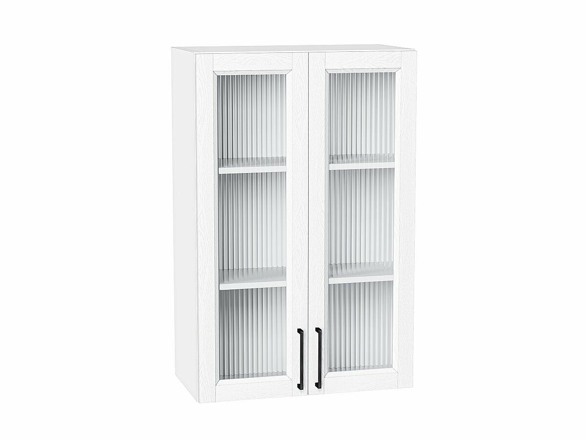 Шкаф верхний с 2-мя остекленными дверцами Сканди, цвет фасада White Silkwood, цвет каркаса Белый, стекло Magic Moru V, 920*600*320 мм