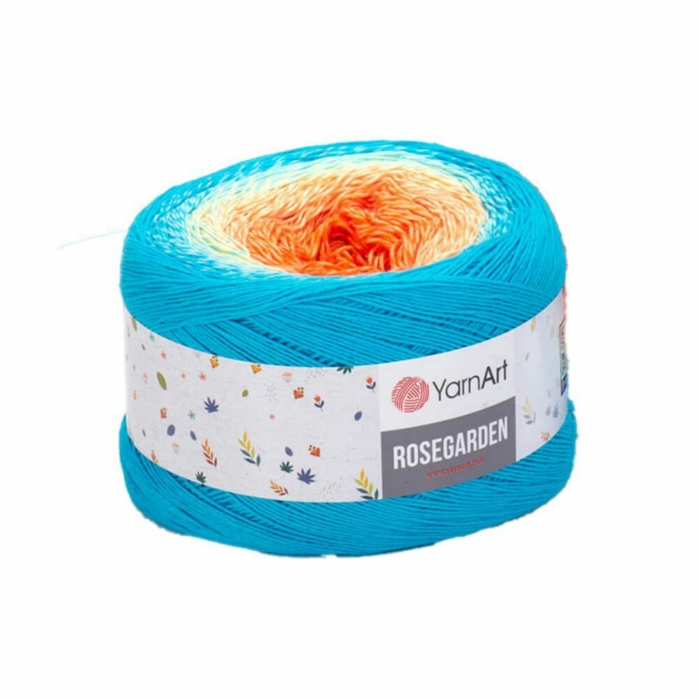 Пряжа для вязания YarnArt Rosegarden 317 бирюзовый оранжевый 250 гр/1000 м 100% хлопок