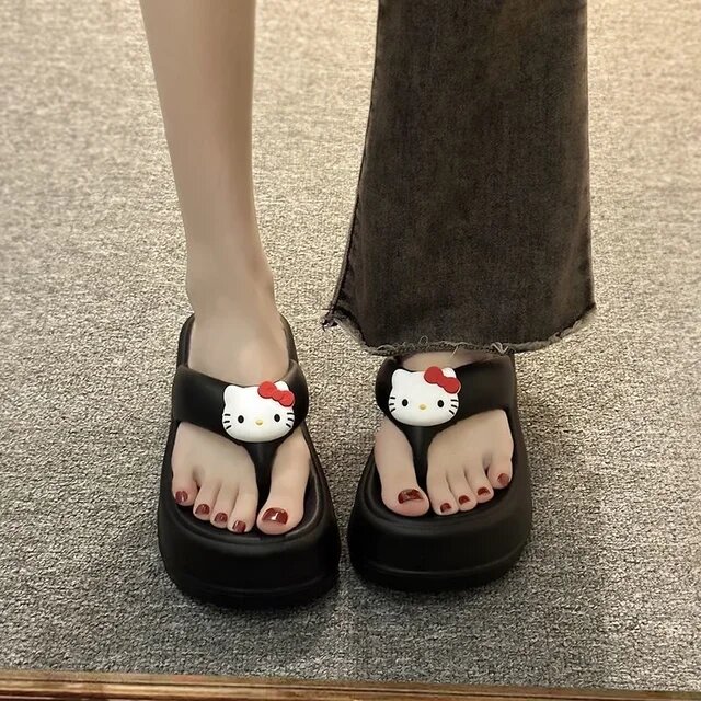 Женские пляжные шлепанцы с рисунком Hello Kitty. Уличная обувь на платформе. Летние модные тапочки в корейском стиле. 40-41