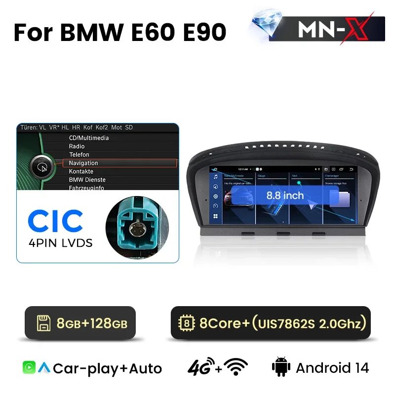 DSP 12 + 512G Android 14 Автомобильный радиоприемник для BMW 5 серии E60 E61 E63 E64 E90 E91 E92 E93 CCC CIC Мультимедиа CarPlay Авто GPS-навигация автомагнитоламагнитола для авто автомагнитола 2дин андроид магнитола BME60B-MNX8