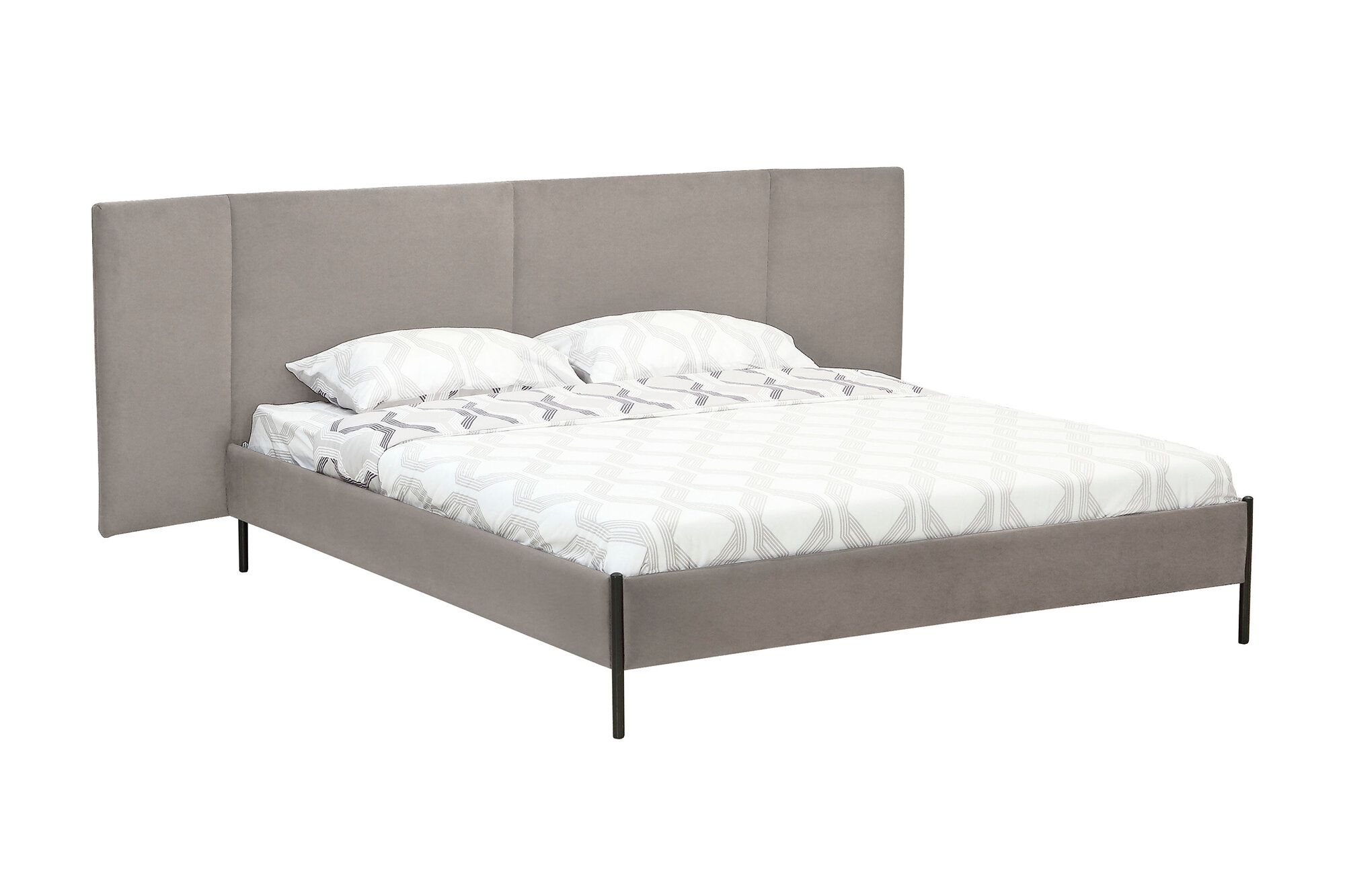 Кровать двуспальная Нонтон Эолина, 160x200 см, рейка, велюр бежевый