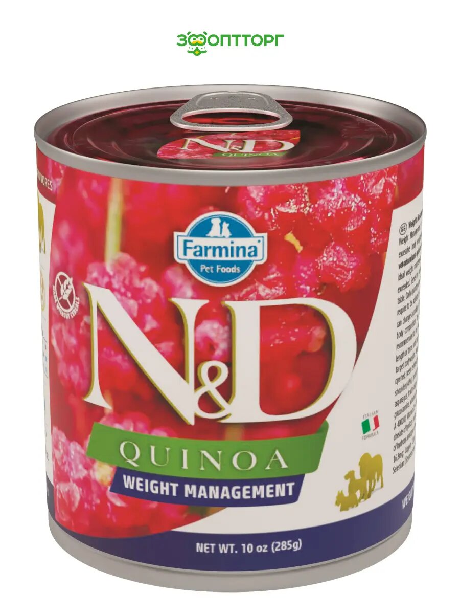 Влажный корм Farmina N&D Dog Quinoa Wet Food Weight Management консервы для собак для контроля веса Ягненок, 285 г.