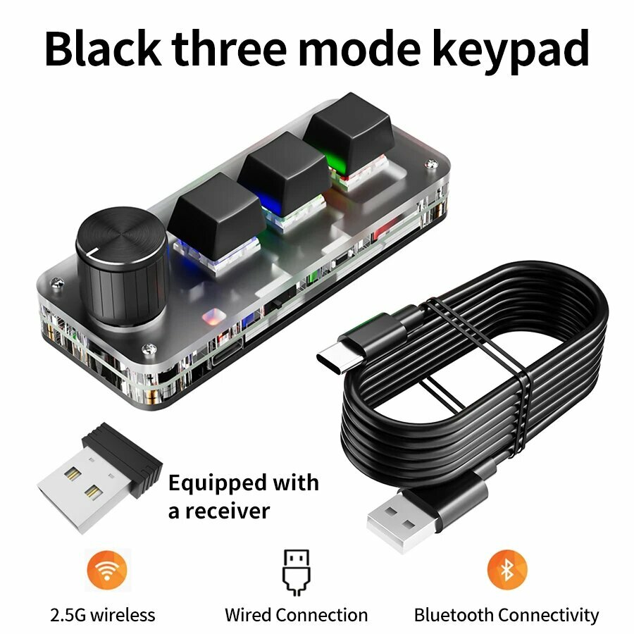 Мини-механическая игровая клавиатура 2.4G Bluetooth Черный, 3Mode Wireless Black