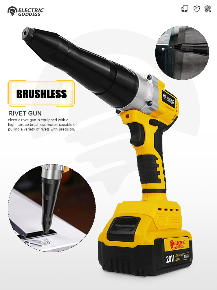 Безщеткая электрическая заклепка пистолет, литиевая батарея, зарядное устройство, 3.2mm-4.8mm