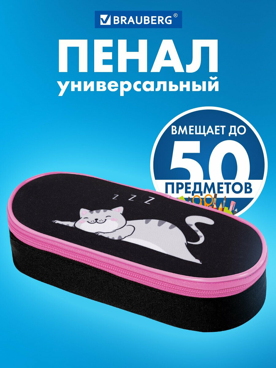 Пенал-футляр Brauberg, 1 отделение, органайзер, полиэстер, 22x9х5 см, Don't wake up, 272311