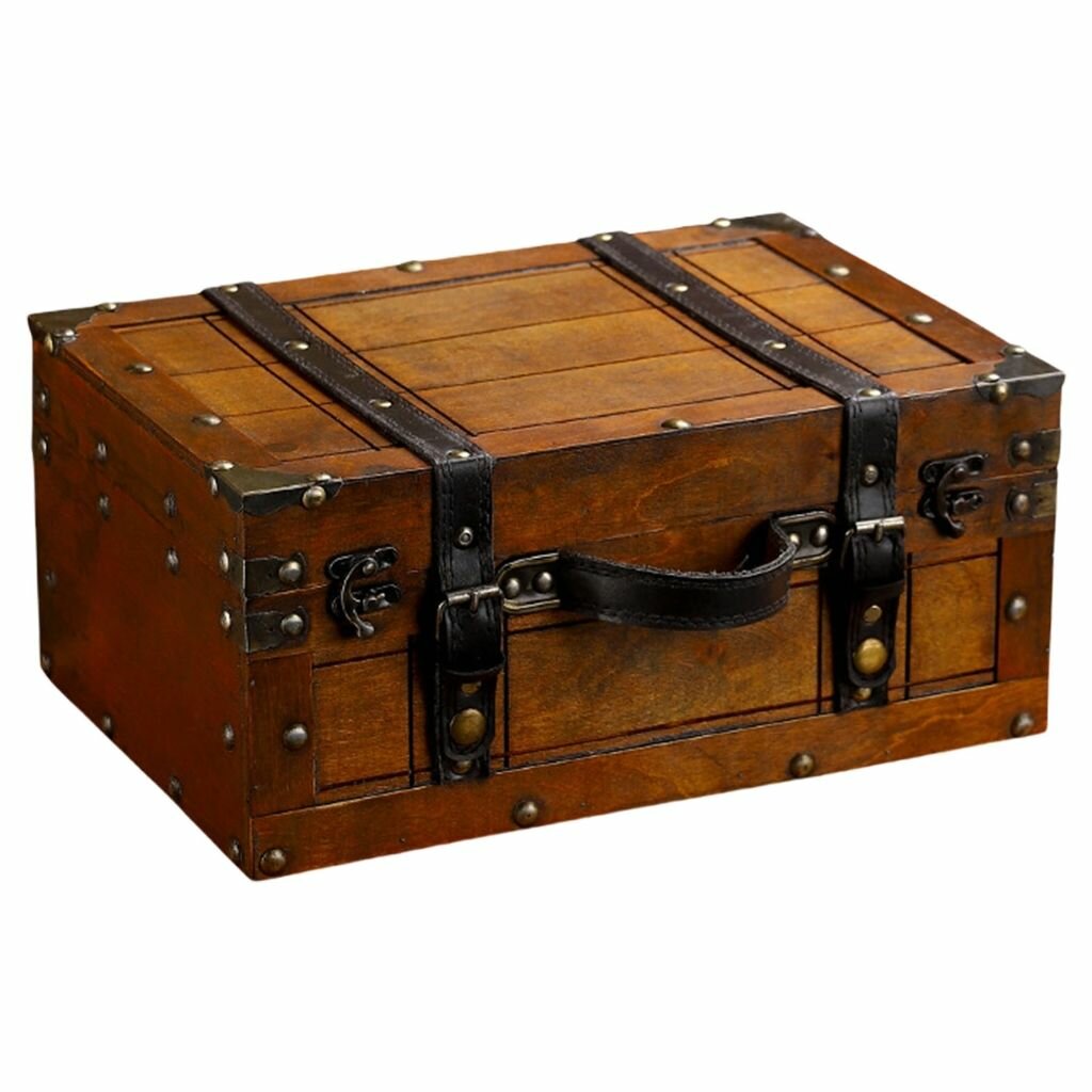 (1 шт.) Ретро-чемодан, старый деревянный ящик для хранения-1624-03 ретро портативный-старый желтый-большой