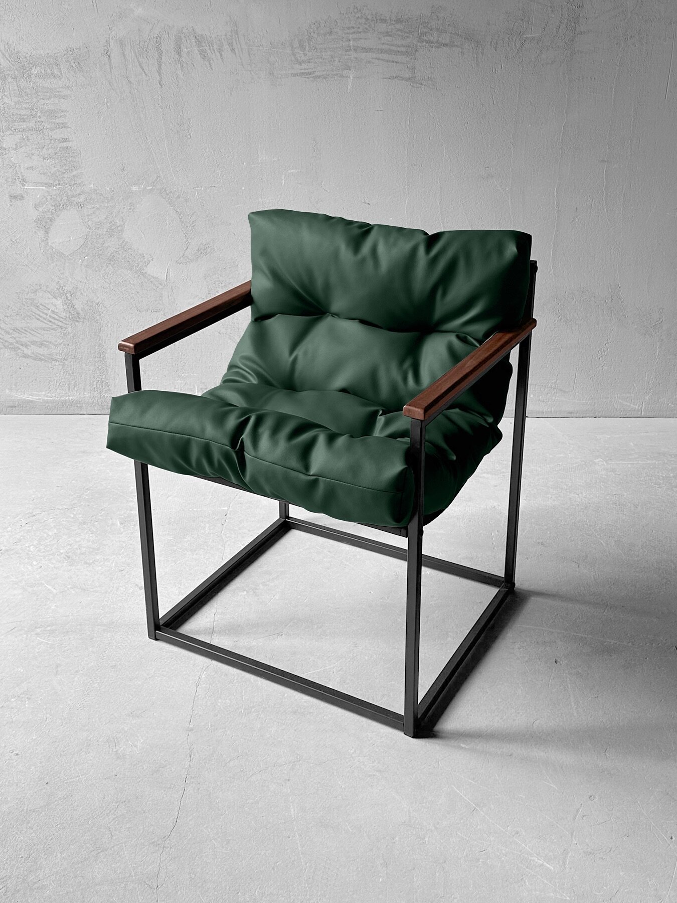 Кресло высокое обеденное Лофтовик + +зеленый кожзам для дома для офиса для дачи для балкона