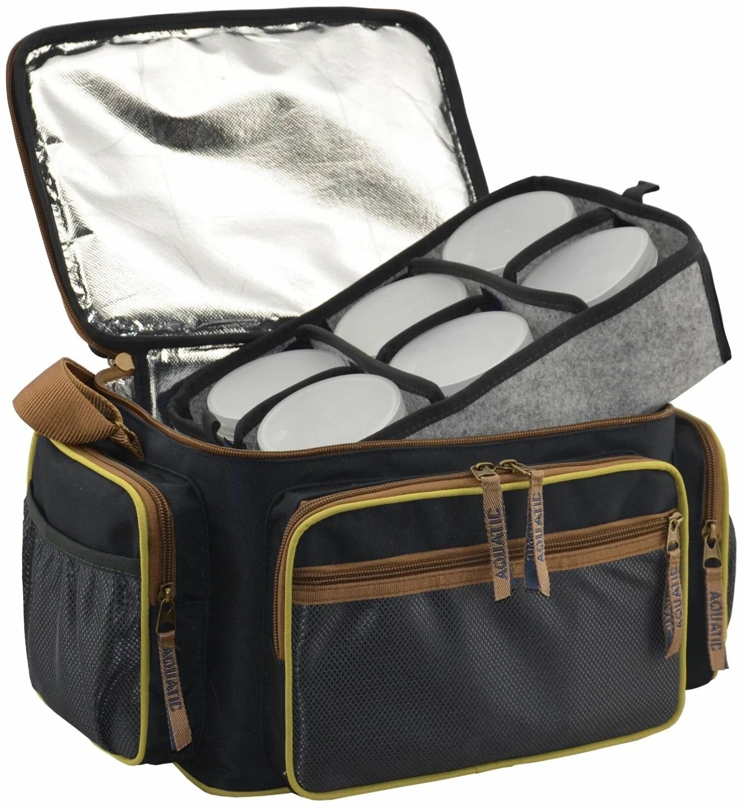 Термо-сумка с банками 18шт Aquatic С-44С для хранения дипов и насадок (синий, 32х23х27см)