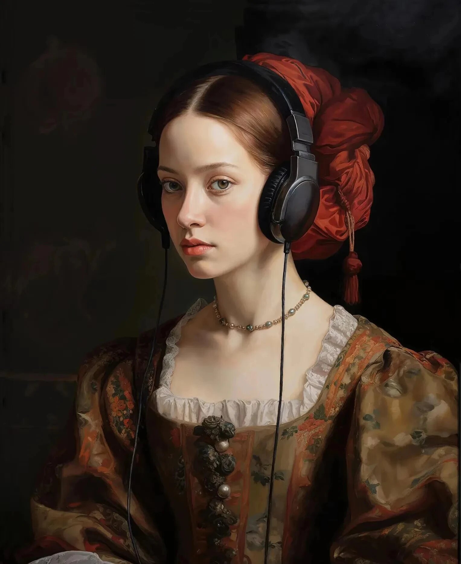 Печать на холсте "Женщина в наушниках", 30x40см, цвет 5, без рамы