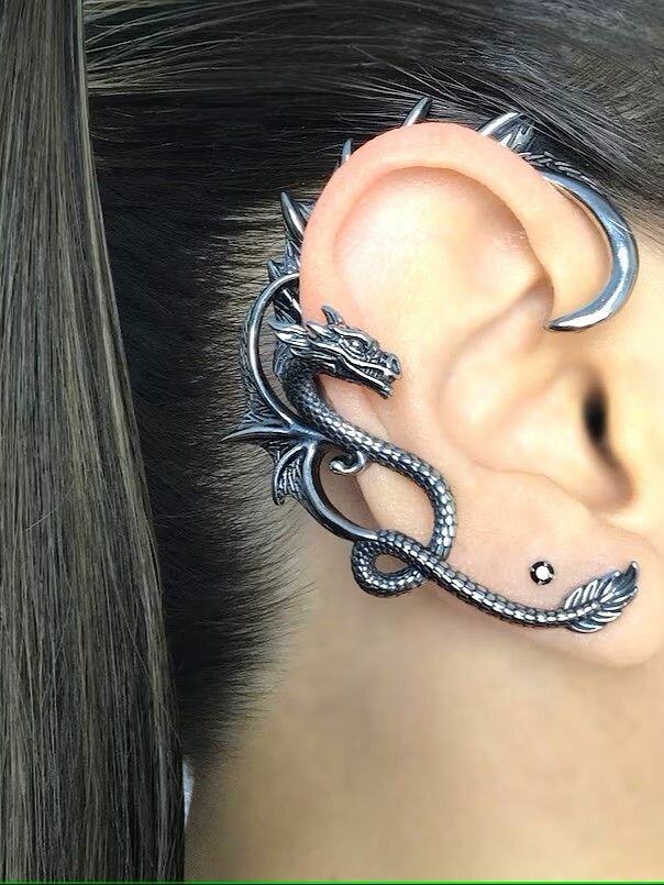 Серьги каффы, металл, серебряный