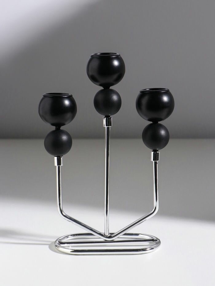 Подсвечник на 3 свечи Шары. Абстракция , d 2.5 см, чёрный и хром, 14.3 6 21 см