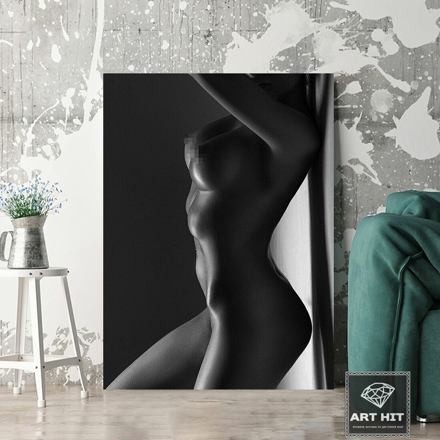 Картина черно белая на стену, эротика и секс, из коллекции "Голая девушка", 30х40 см.