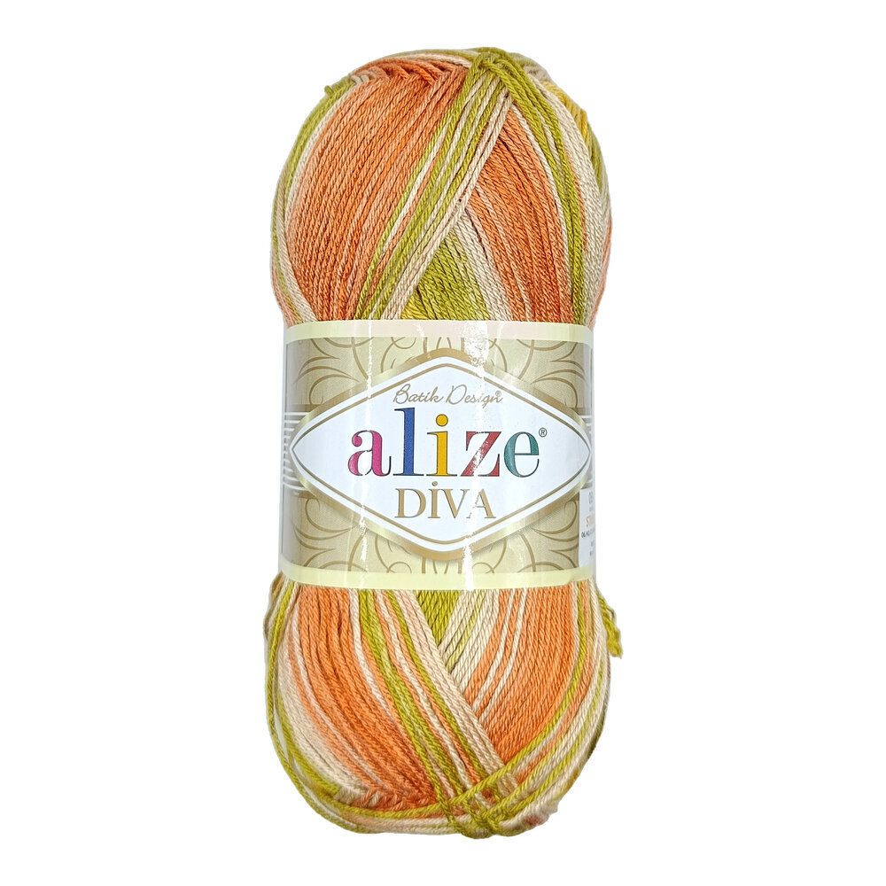 Пряжа для вязания Alize Diva batik 8027 оранжевый салатовый фиолетовый 100 гр/350 м 100% микрофибра