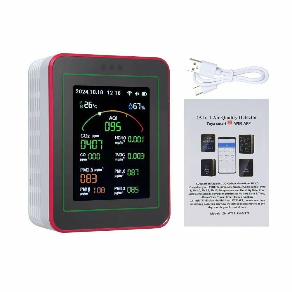 Детектор углекислого газа Tuya Wi-Fi Управление через приложение Tuya,