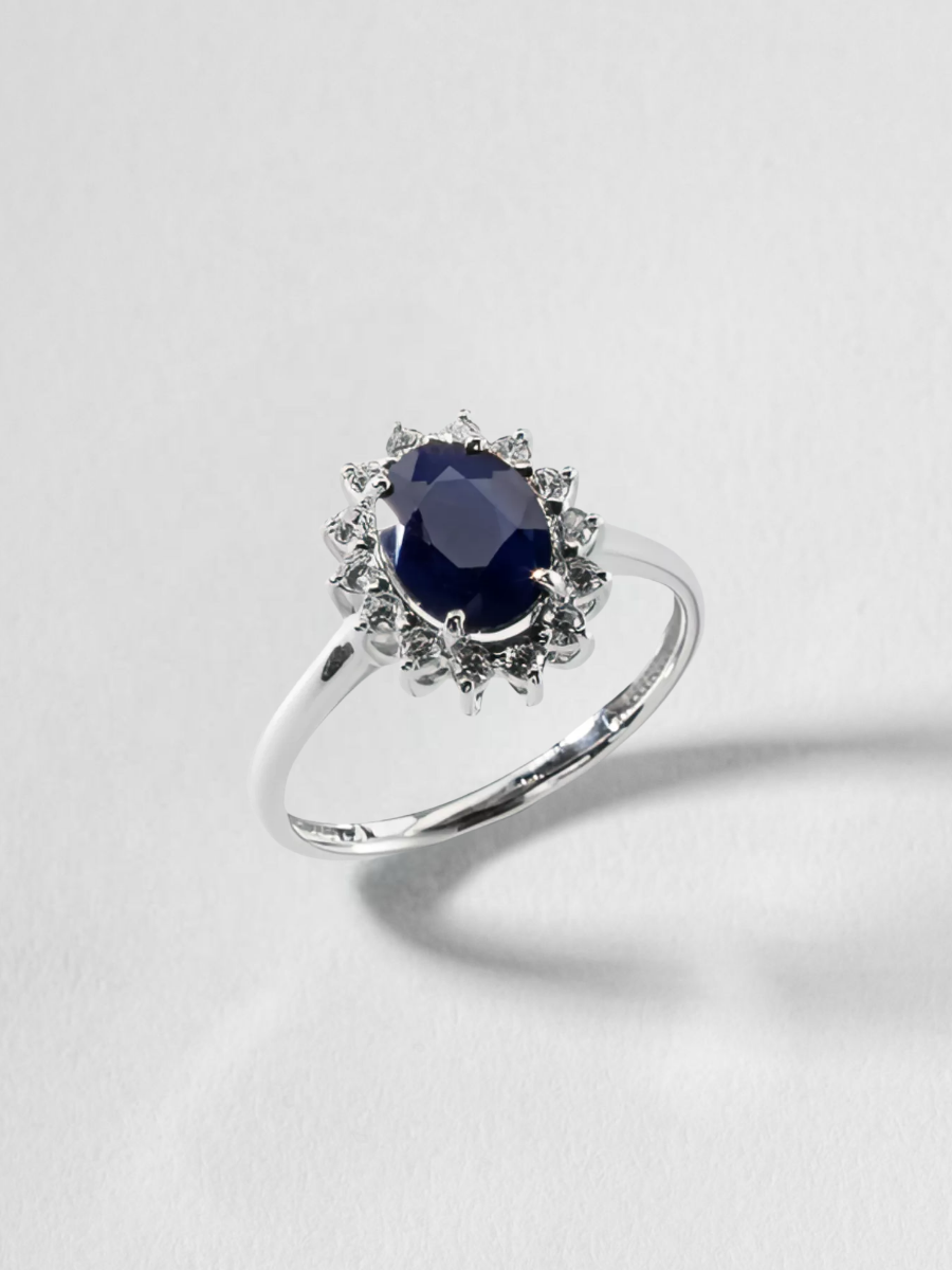 Кольцо, серебро, 925 проба, родирование, фианит, сапфир