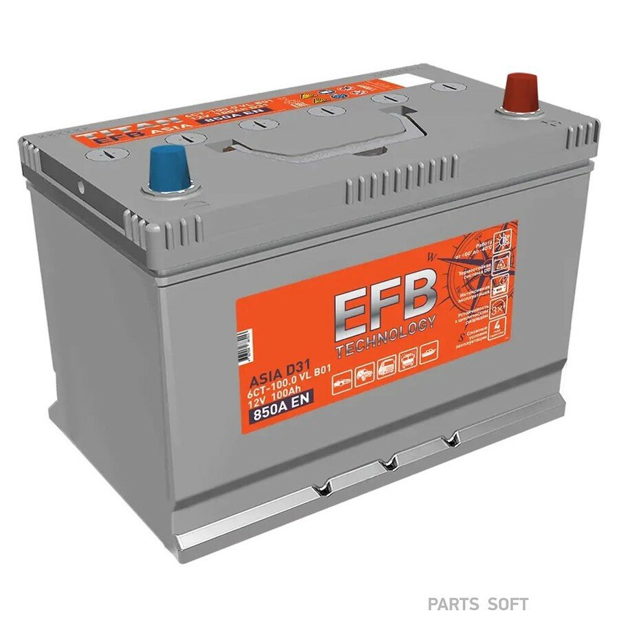 АКБ TITAN ASIA EFB 6СТ-100.0 A/h (-/+) 12V 850 A EN 304 х 175 х 221 от официального дистрибьютора, TITAN, артикул 4607008887013