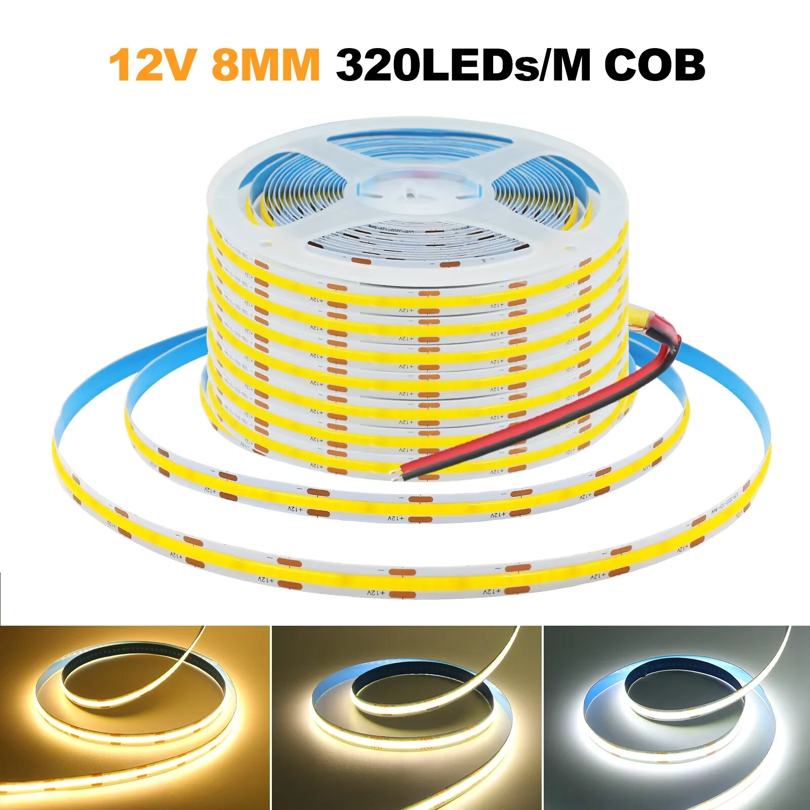 Светодиодная лента COB белая 2m, 24V, 320leds/m