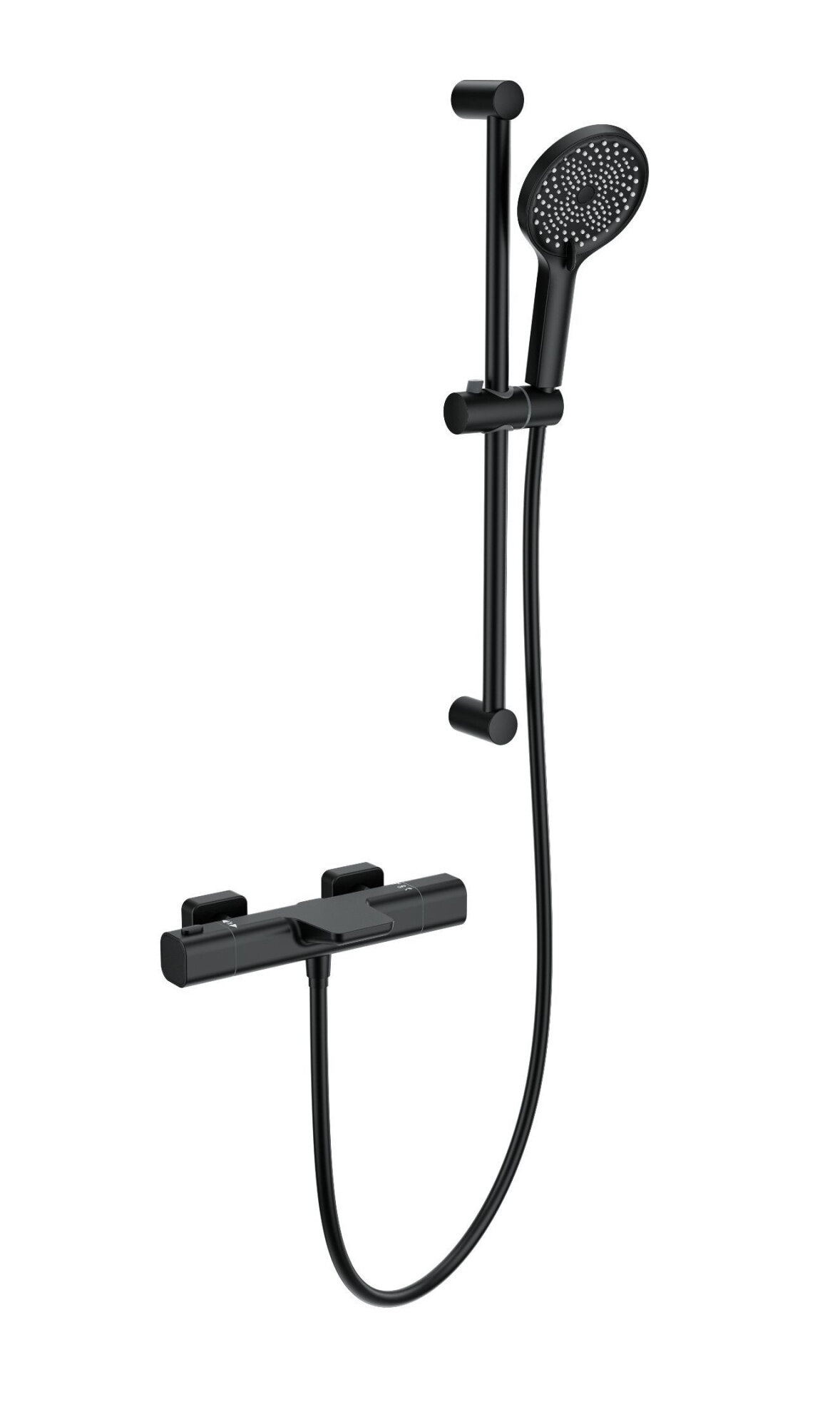 Смеситель для ванны с душевым гарнитуром и термостатом WONZON & WOGHAND Plate, черный матовый WW-C2017-A-MB