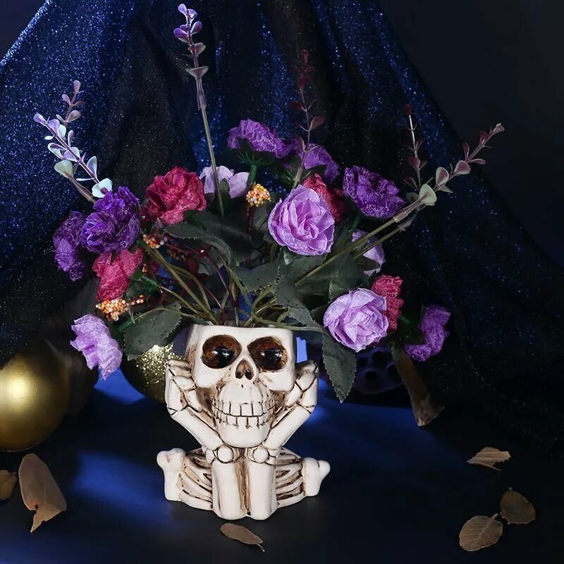 Горшок для цветов "Череп", пластик, декоративный, в форме черепа