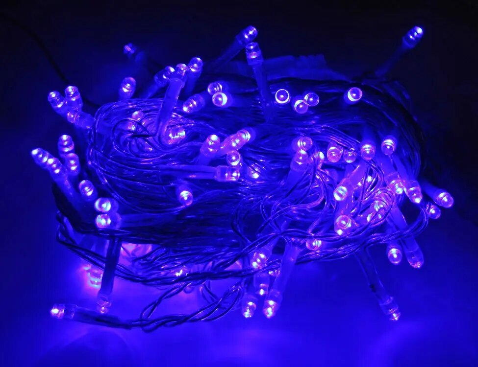 Электрогирлянда нить "Синие огоньки" 120 синих LED огней для улицы, 12+1,5 м, прозрачный провод, коннектор, SNOWHOUSE