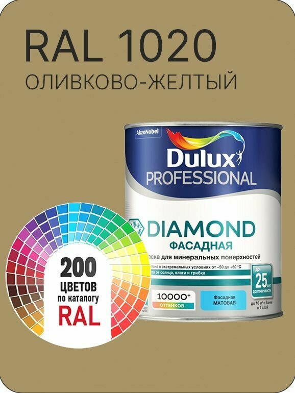 Краска для минеральных и деревянных фасадов Dulux Diamond цвет оливково -желтый Ral 1020 0.8 л.