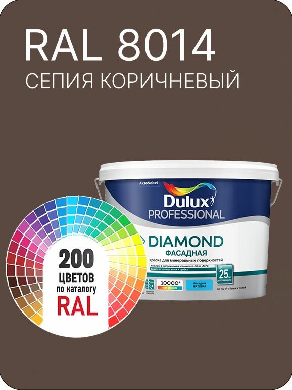 Краска для минеральных и деревянных фасадов Dulux Diamond цвет селия коричневый Ral 8014 2.5 л.
