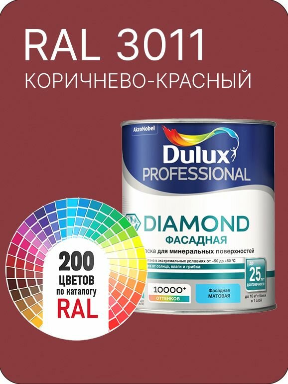 Краска для минеральных и деревянных фасадов Dulux Diamond цвет коричнево - красный Ral 3011 0.8 л.