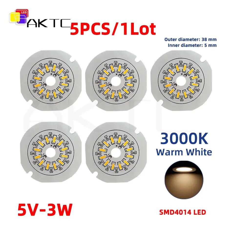 Светодиодная панель Ankatec 5V 3W Warm White 3000K 38mm
