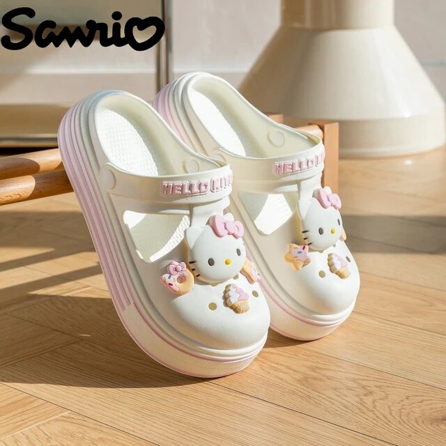 Sanrio Hello Kitty Slippers Kawaii Cinnamoroll Cartoon Anime My Melody Printed Accessories Hole Shoes Girls' Home Casual Shoes