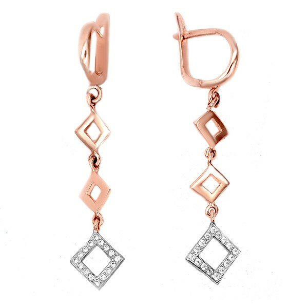 Серьги, красное золото, 585 проба, фианит