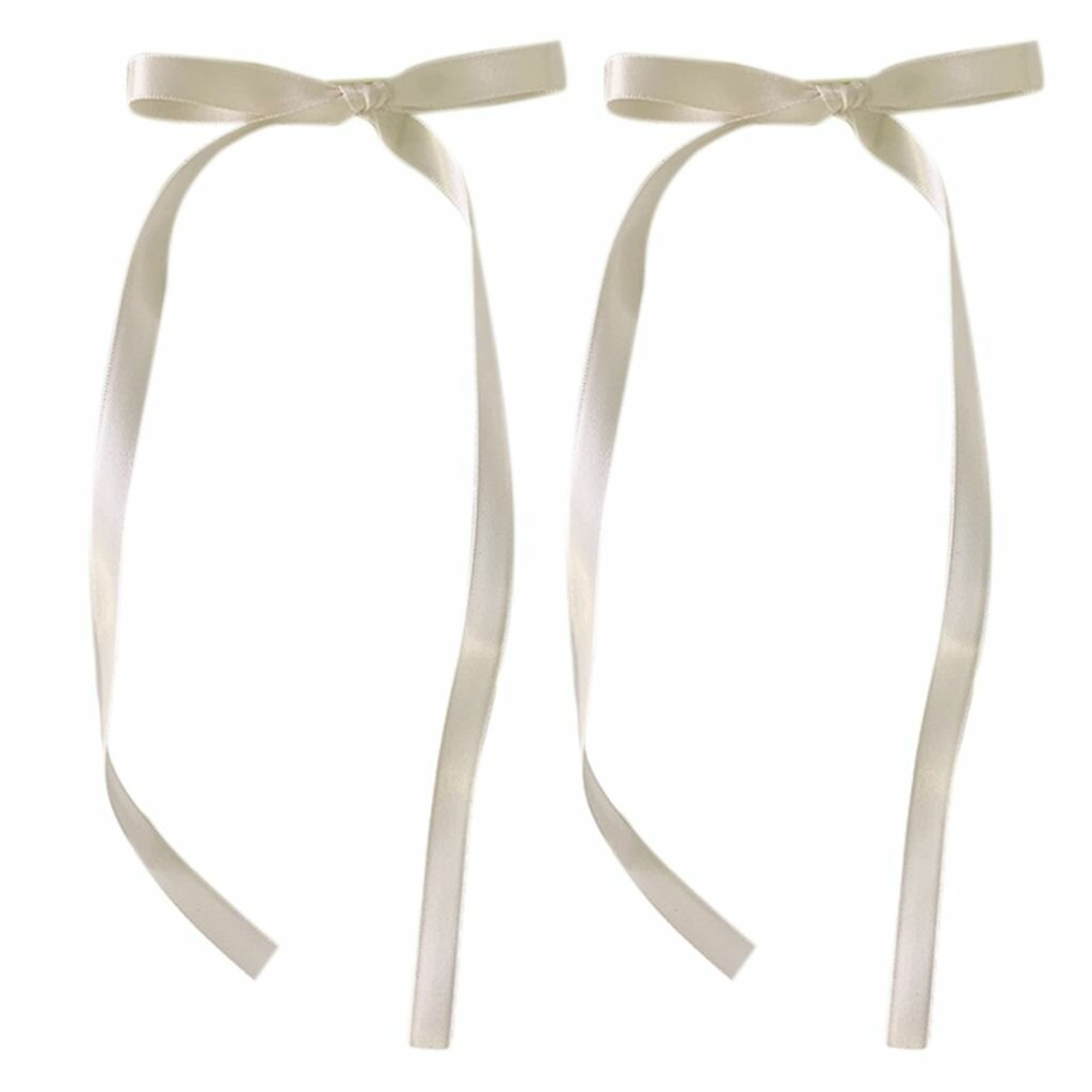 Нежный бант из ленты, заколка для волос, длинная лента- серо-белая