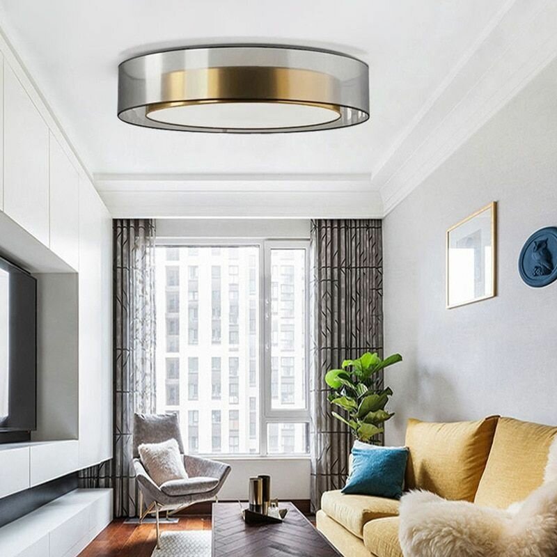 Современные Минималистские Круговые Медные Потолки. Аппаратные И Стеклянные Материалы Подходят Для Спальни, Гостиных, Столовых. Освещение Дома.