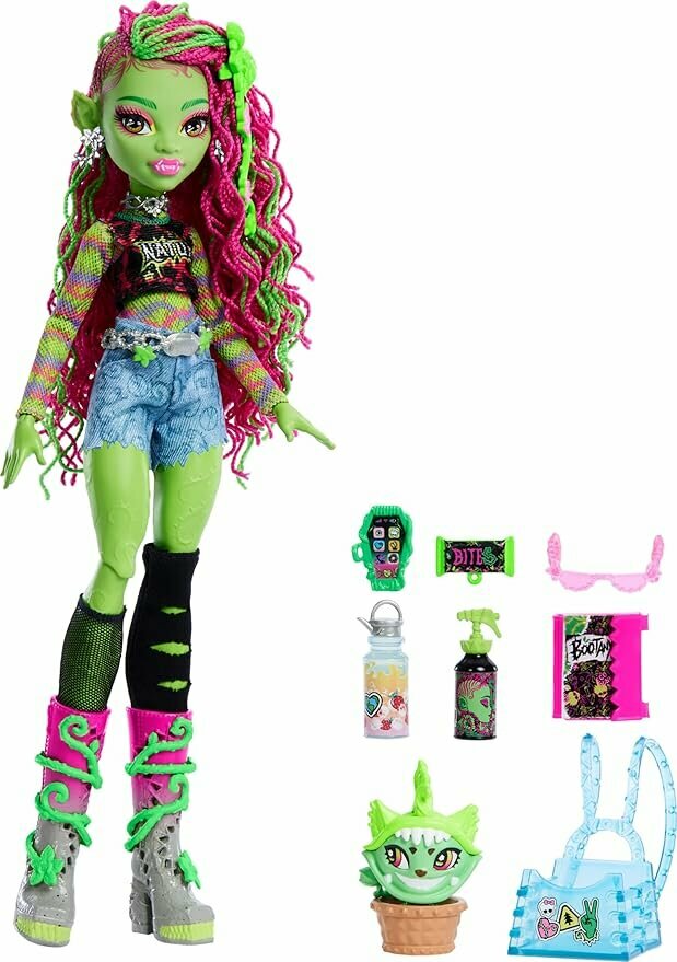 Кукла Monster High Venus McFlytrap, растительный монстр с домашним котом Чулианом и аксессуары
