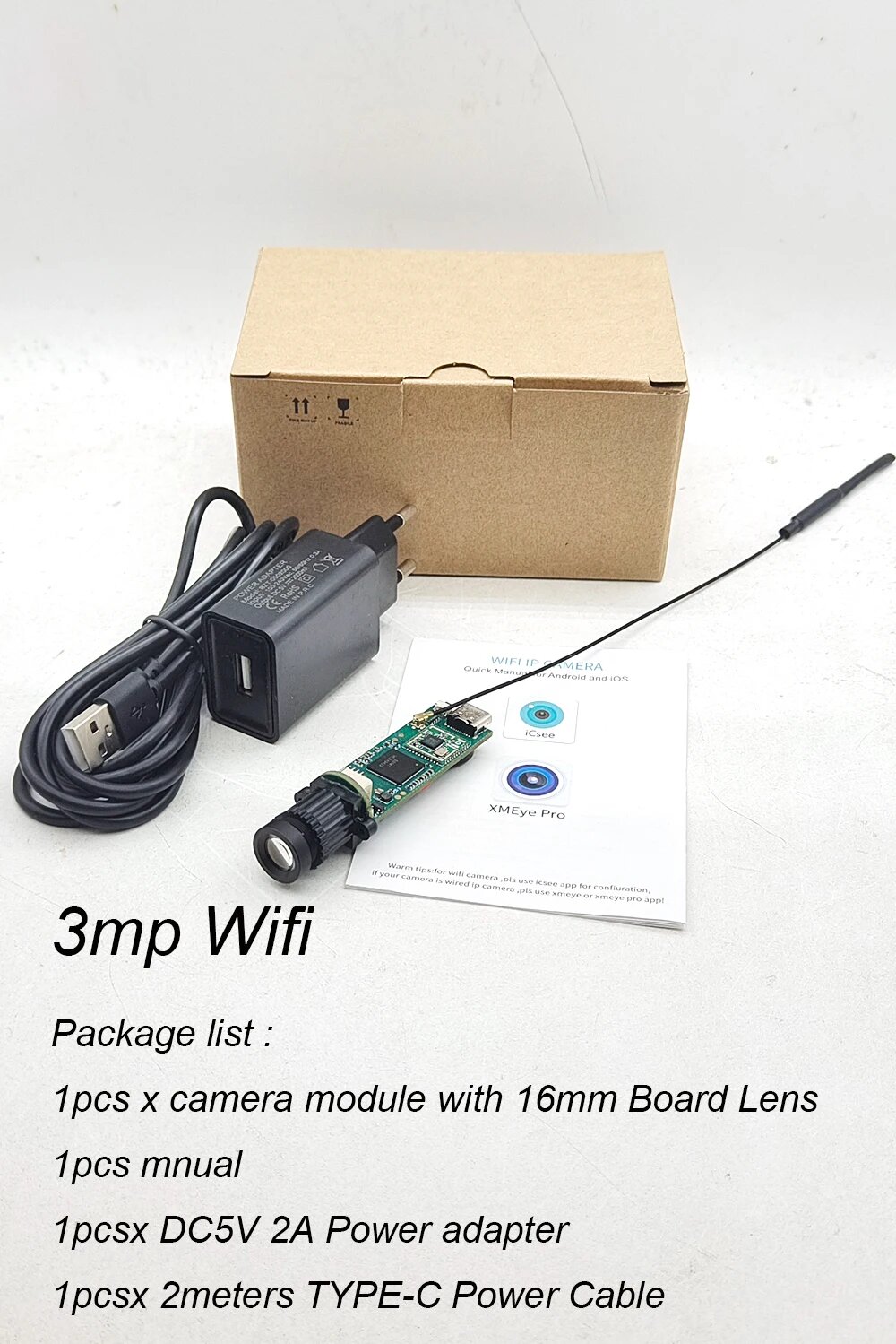 Icsee Xmeye мини WiFi камера 3MP 16mm board lens, Вилка стандарта Великобритании