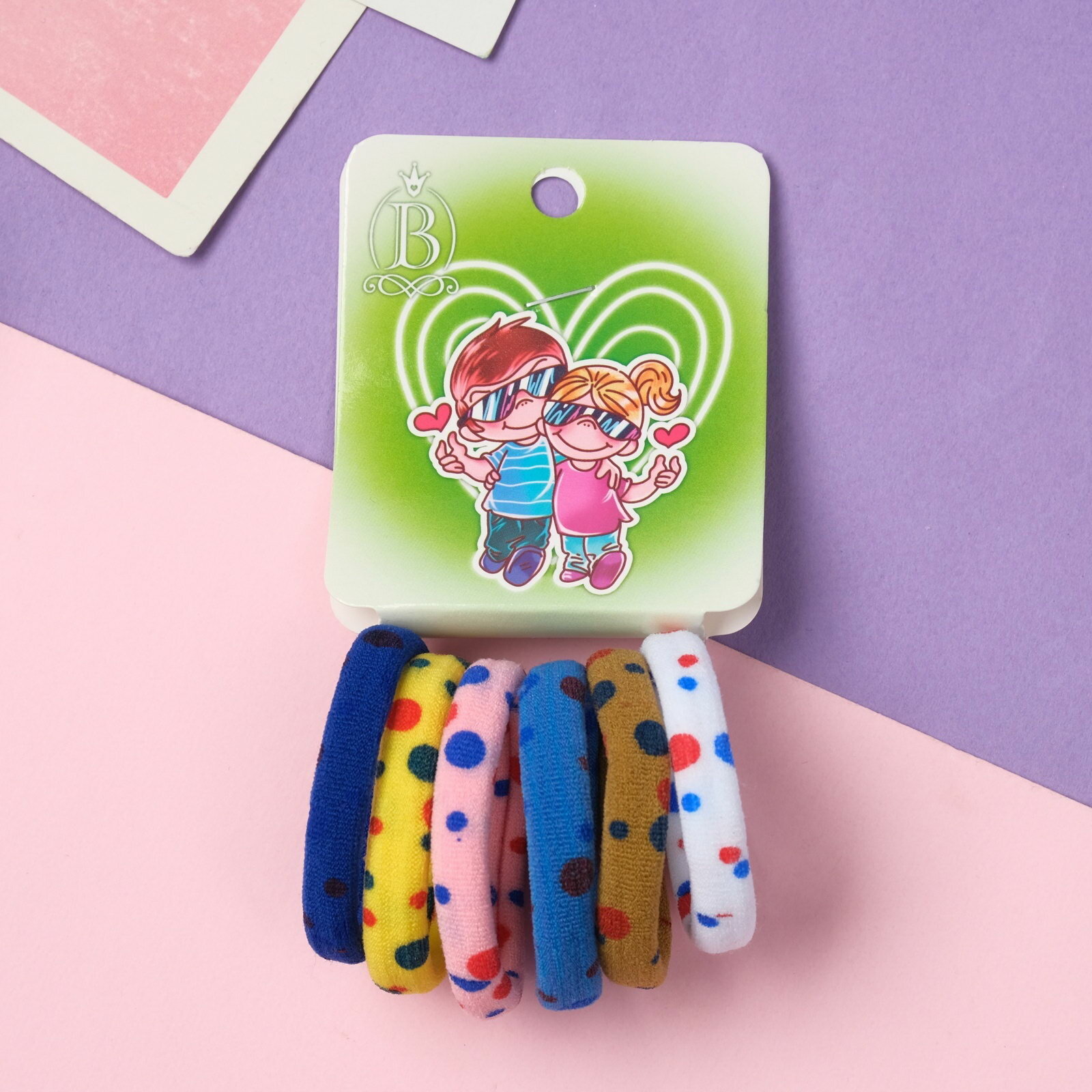 Резинки для волос "Амурные дела", набор 6 шт, любовь, 4 см, пятна, 6 шт.