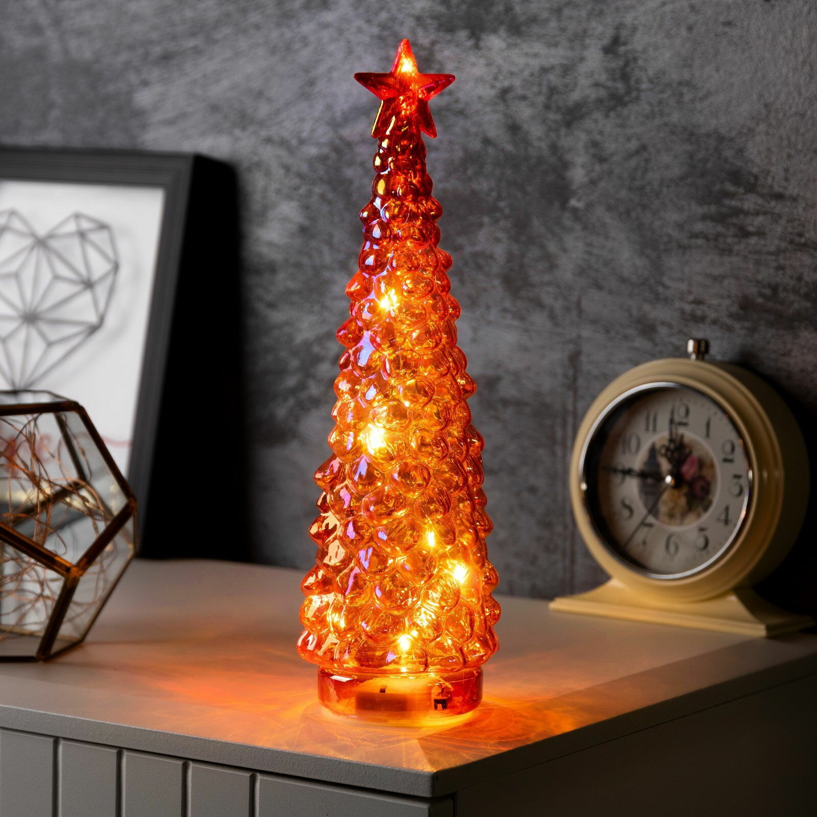 Светодиодная фигура "Ёлка красная", 28x12 см, 10 LED, от батареек АААх2, свечение тёплое белое