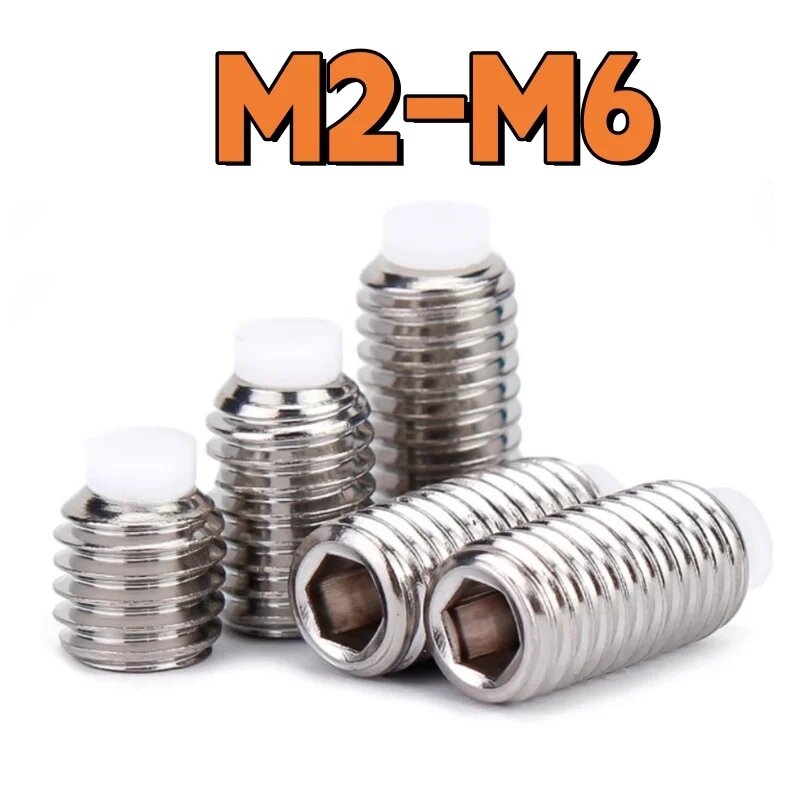 Установочный винт M2 M2.5 M3 M4 M5 M6 304 Болт из нержавеющей стали с нейлоновым наконечником POM Болт с шестигранной головкой без головки