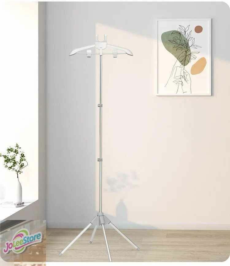 Вешалка напольная для отпаривания одежды телескопическая, складная стойка с плечиками, высота 1,6 м, цвет серый