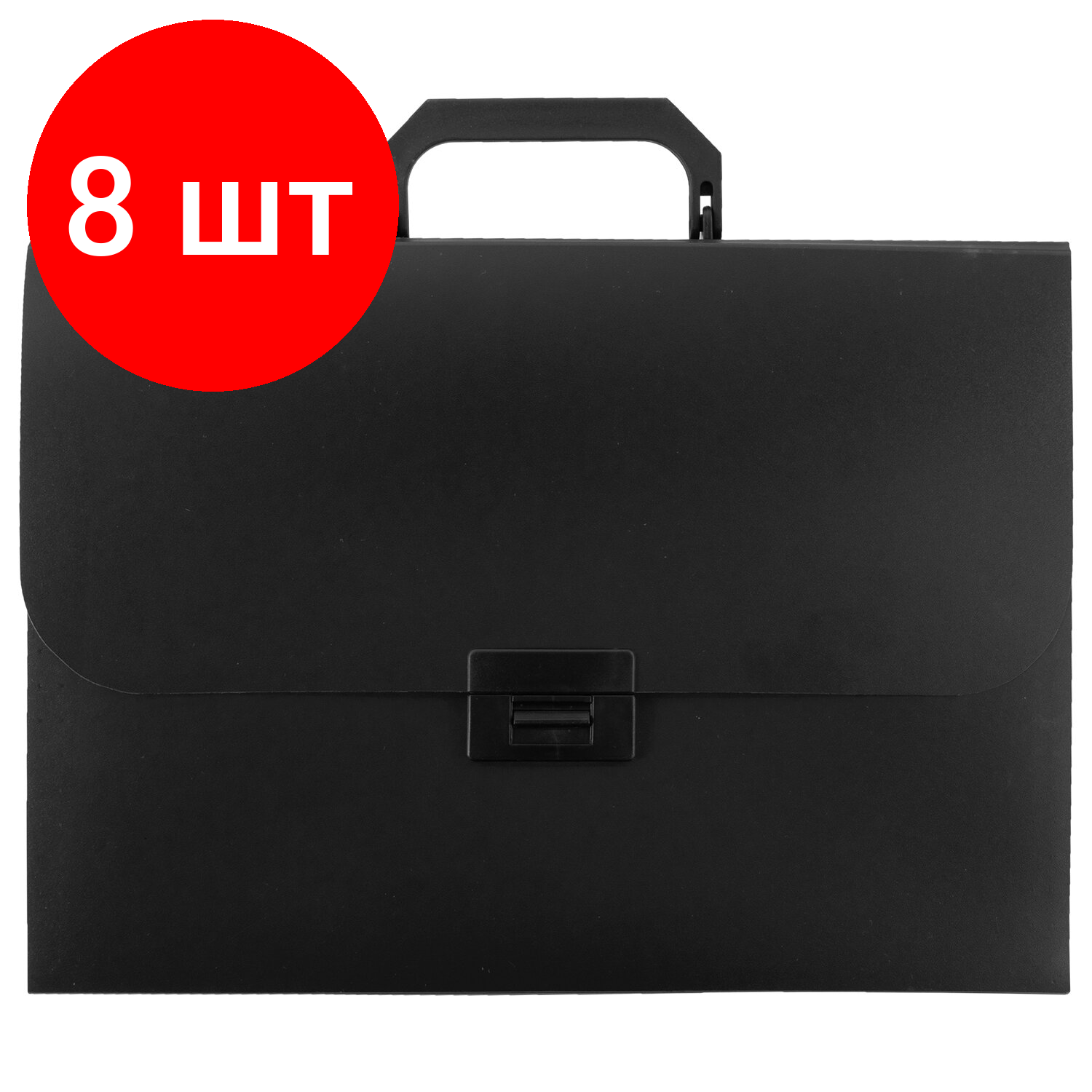 Комплект 8 шт, Портфель пластиковый STAFF А4 (330х235х36 мм), 13 отделений, индексные ярлыки, черный, 229245