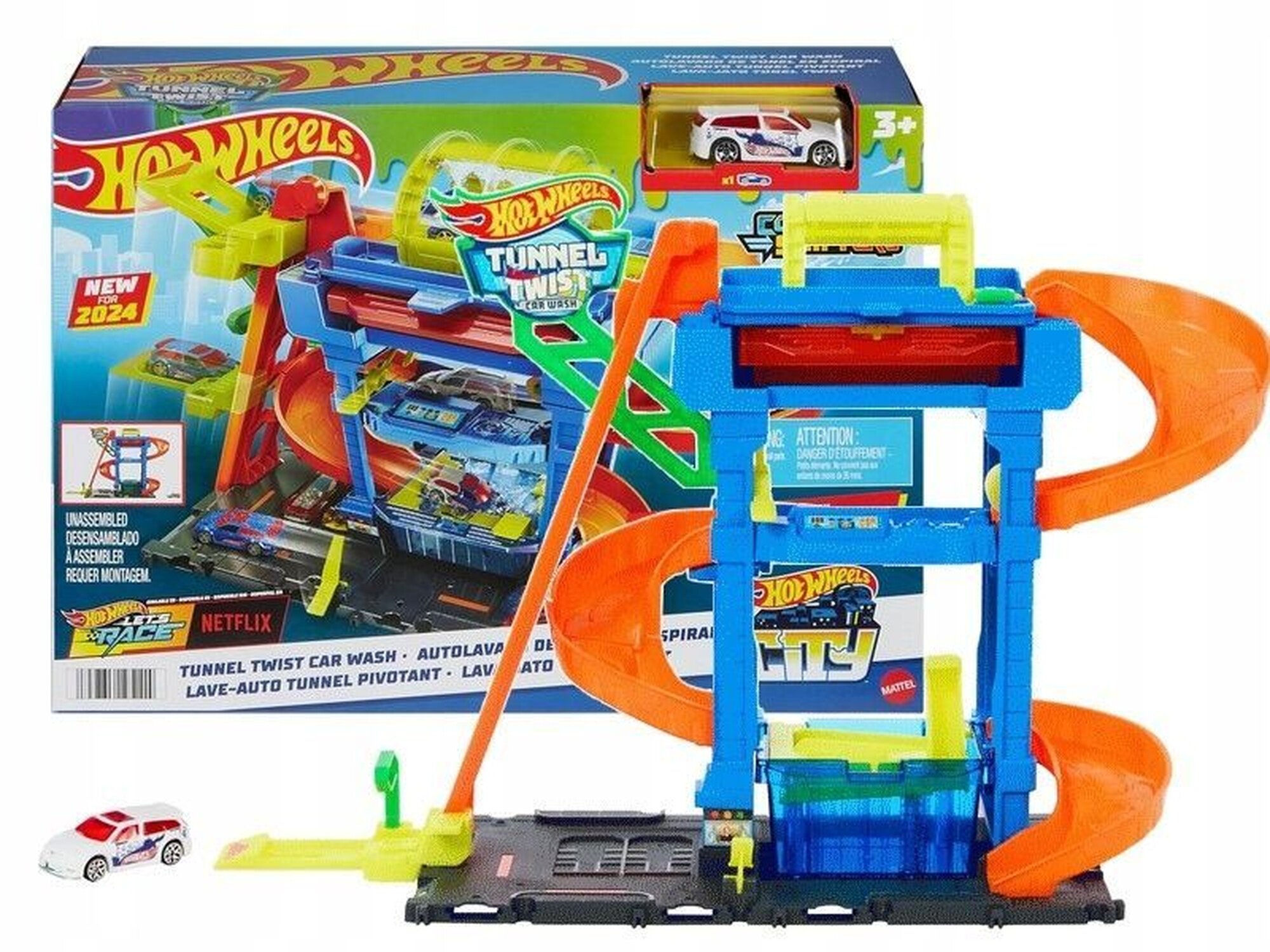 Игрушечный трек Hot Wheels City - Игровой набор Автомойка с крутыми изгибами + авто меняющая цвет - Хот Вилс HNT80