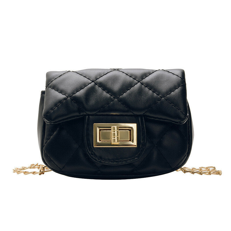 Сумка через плечо для девочек детская трендовая из pu кожи с украшением цепочкой для игр и школы черная