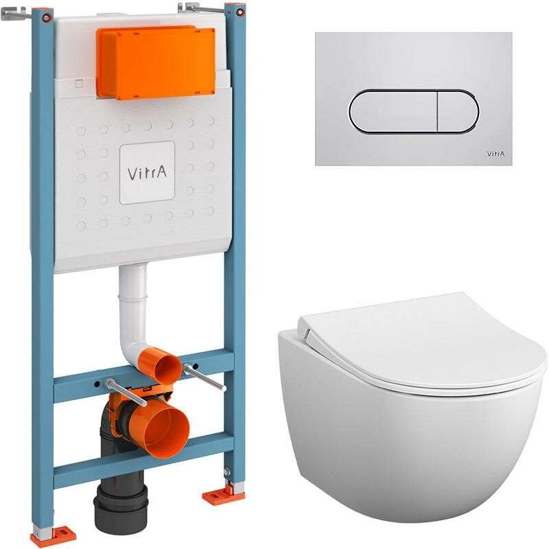 Комплект унитаза с инсталляцией Vitra L-Box Sento 9830B003-7212 с сиденьем Микролифт и клавишей смыва Хром