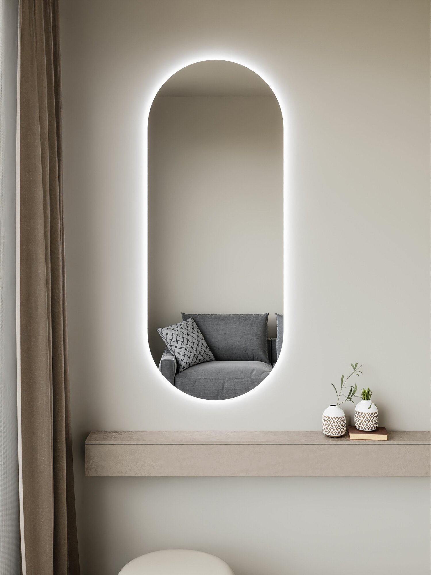 Зеркало настенное 150х60 см. BLX MIRROR М6 фигурное с подсветкой холодный свет 6000К